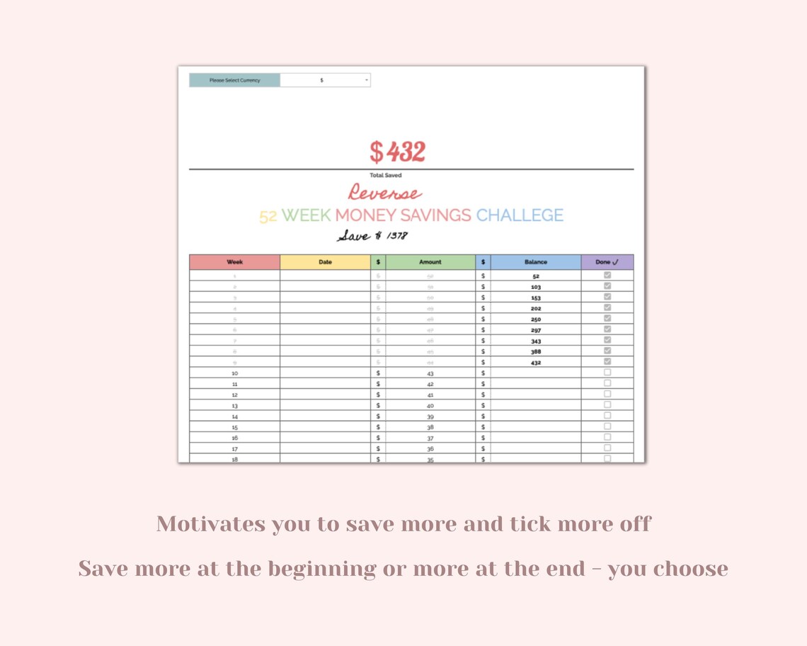 52 Week Savings Challenge Spreadsheet FREE Pdf Printable - Etsy