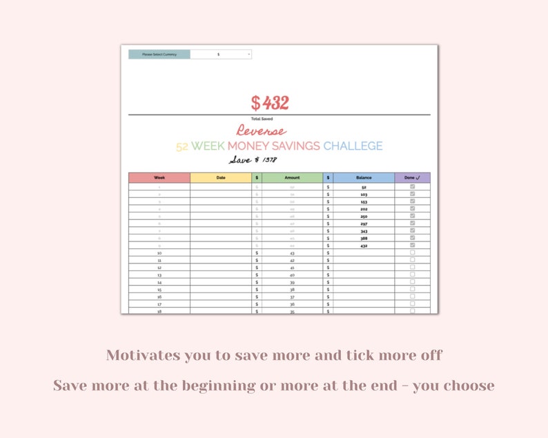 52 Week Savings Challenge Spreadsheet FREE Pdf Printable - Etsy