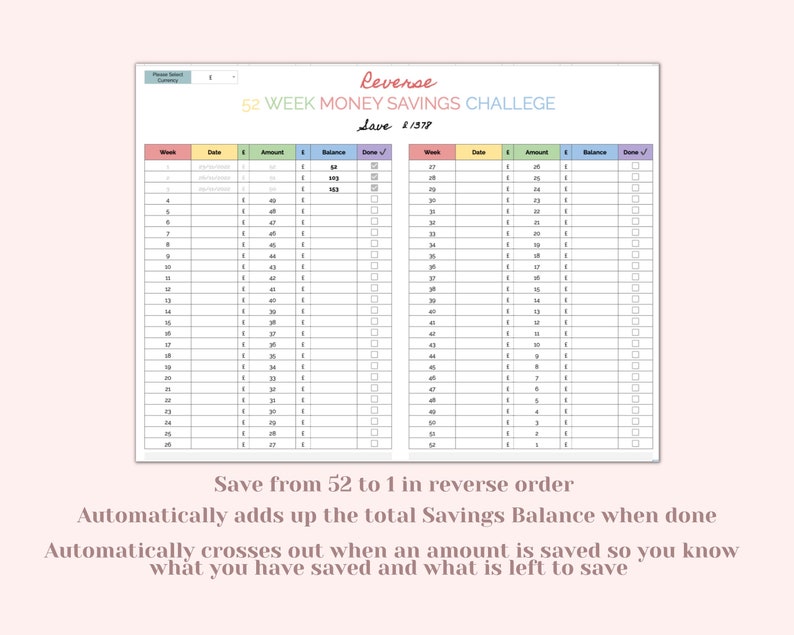 52 Week Savings Challenge Spreadsheet FREE Pdf Printable - Etsy