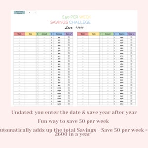 2024 Savings Challenge Spreadsheet, Save 520, 1040 or 2600 in a Year Savings Tracker, Digital ...