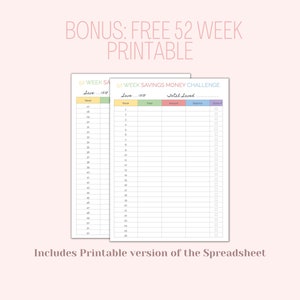 52 Week Savings Challenge Spreadsheet + FREE Pdf Printable, Savings ...