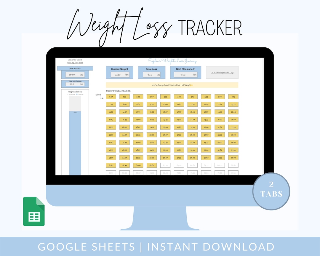 Weight Loss Goal Tracker Spreadsheet, Digital Weight Loss Tracker ...
