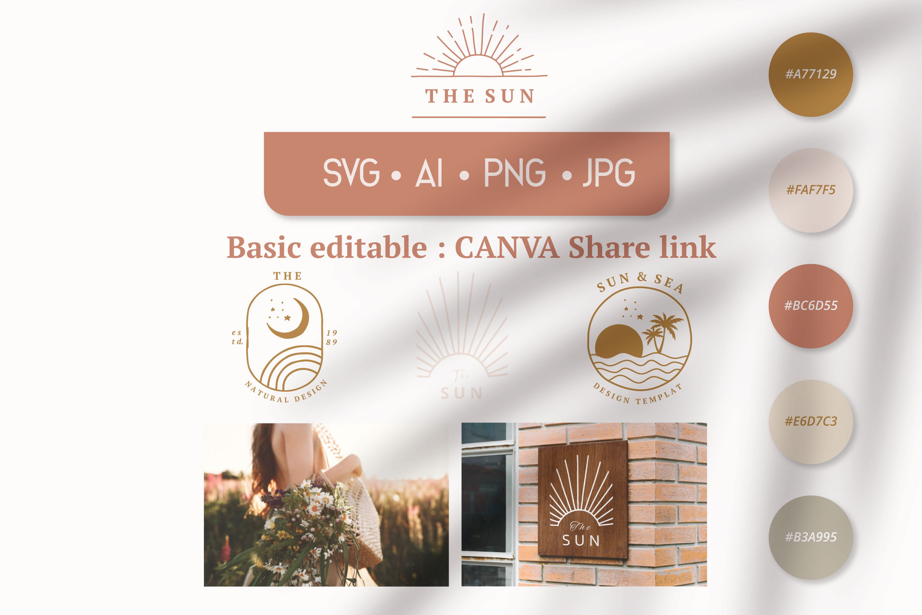 Sun Minimal Logo Digital Svg Design in Boho Bohemian and Vintage Style ...
