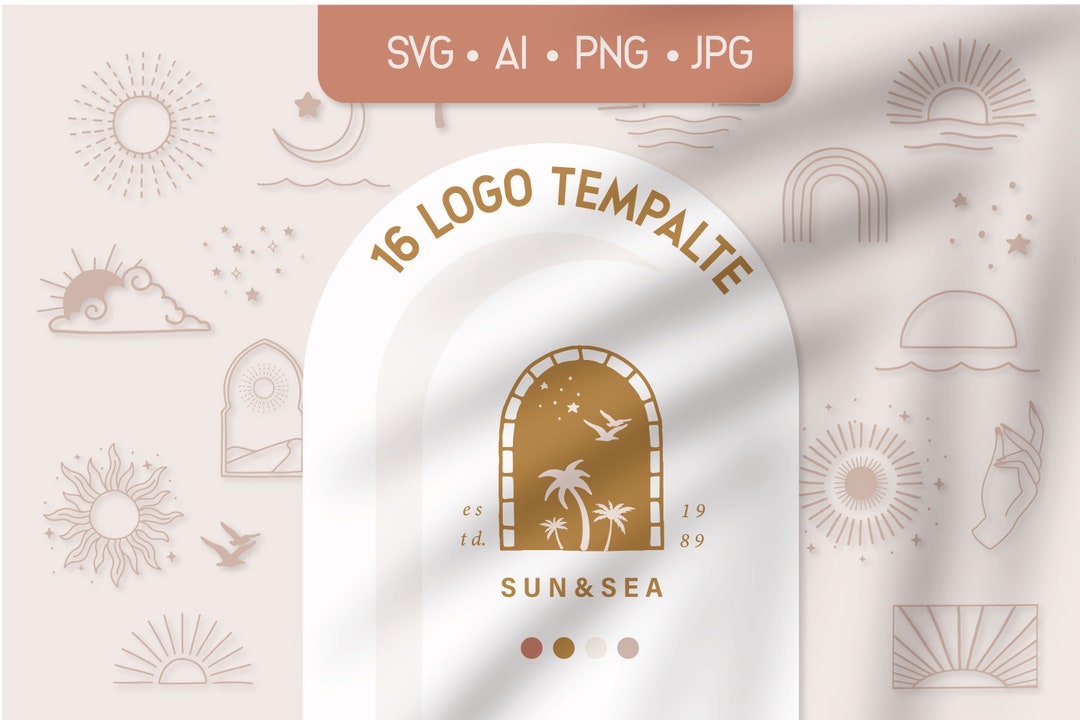 Sun Minimal Logo Digital Svg Design in Boho Bohemian and Vintage Style ...