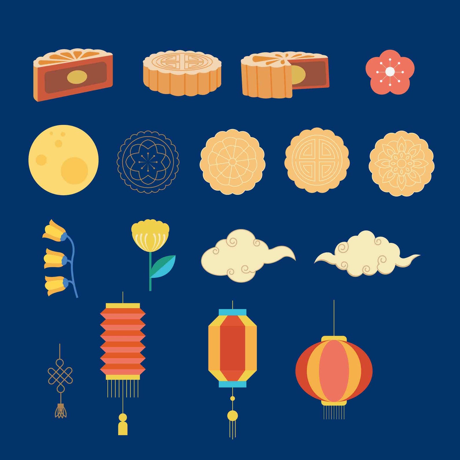 Cute Mid-autumn Festival SVG,PNG,EPS Element Bundle for Kid Mooncake ...