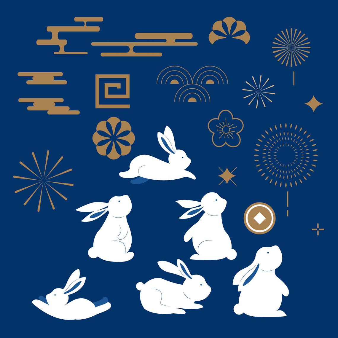 Cute Mid-autumn Festival SVG,PNG,EPS Element Bundle for Kid Mooncake ...