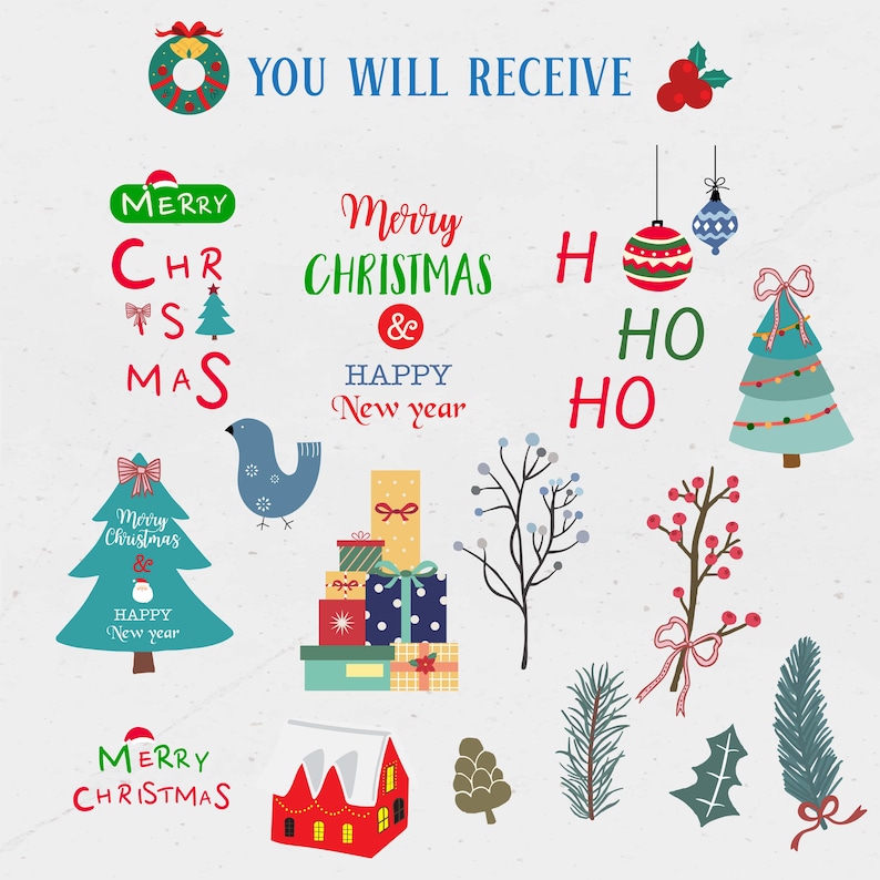 Christmas Clipart Frames Bundle | Hand Drawn Holiday PNG SVG AI | Santa ...