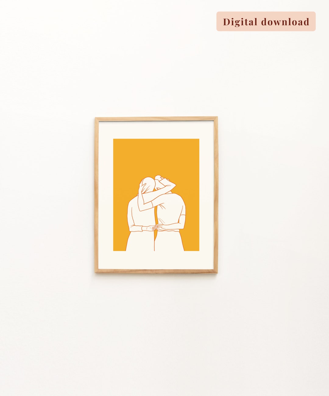 Minimalist Hugging Friends Art Print - Abstract Line Drawing of Two ...