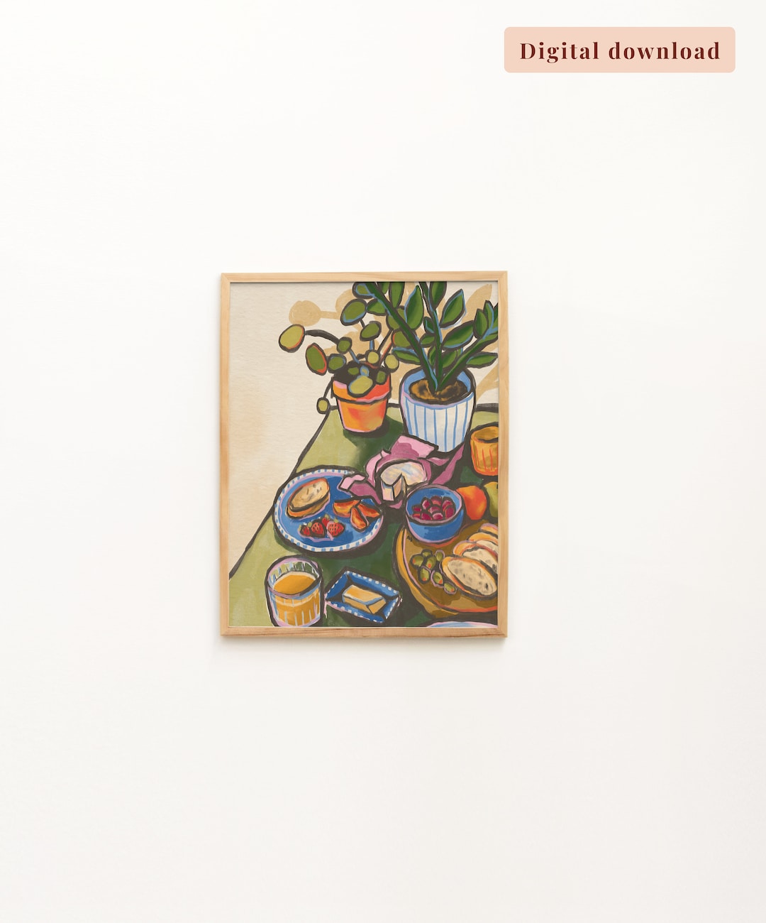 Colourful Wall Art of Breakfast Table With Drinks, Decorative Plants ...