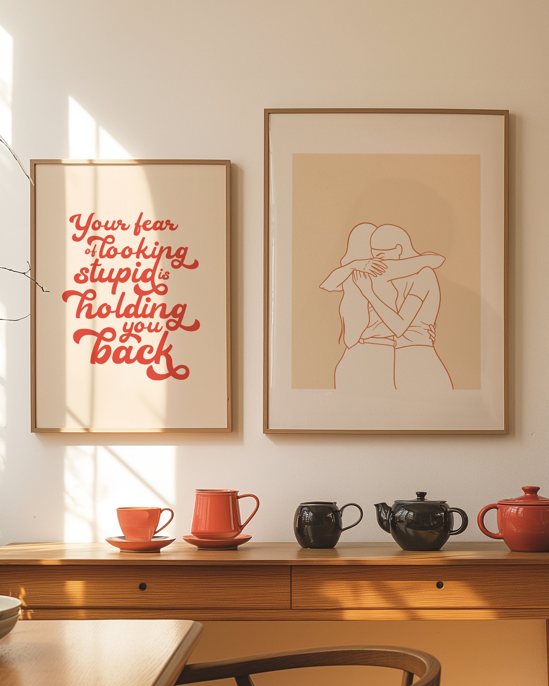 Minimalist Hugging Friends Art Print - Abstract Line Drawing of Two ...