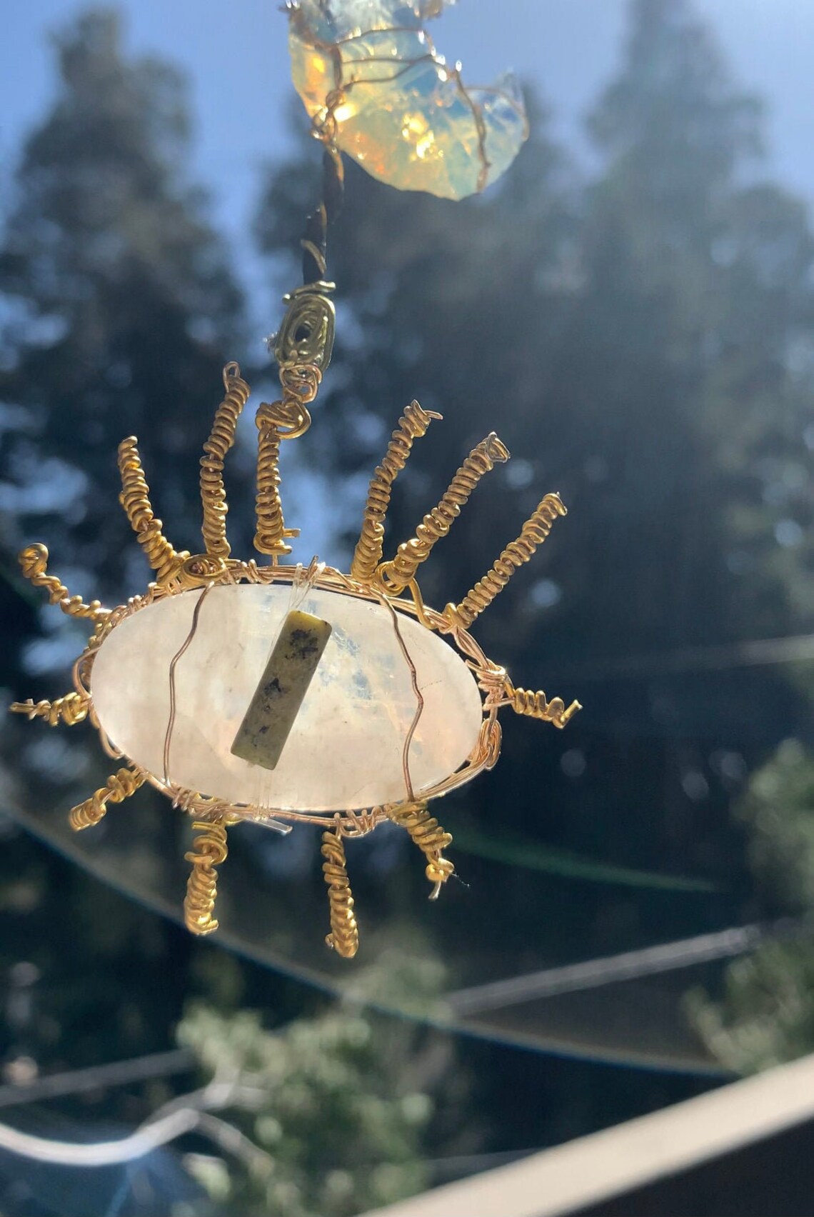 Hand Wrapped Moon Stone Eyeball With Moss Agate Pupil With Angel Aura ...