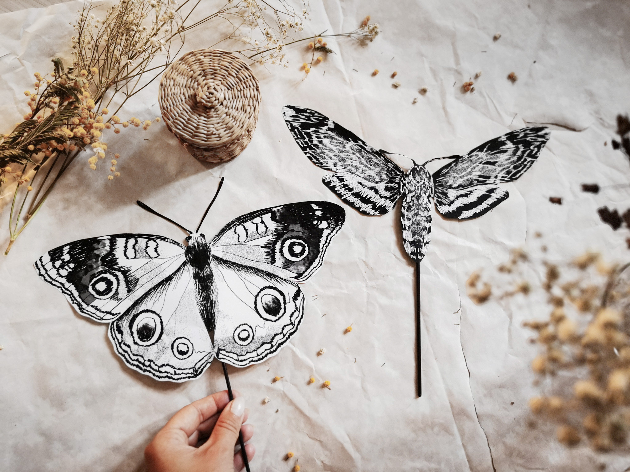 Butterfly and moth puppets Printable paper game Kids crafts | Etsy