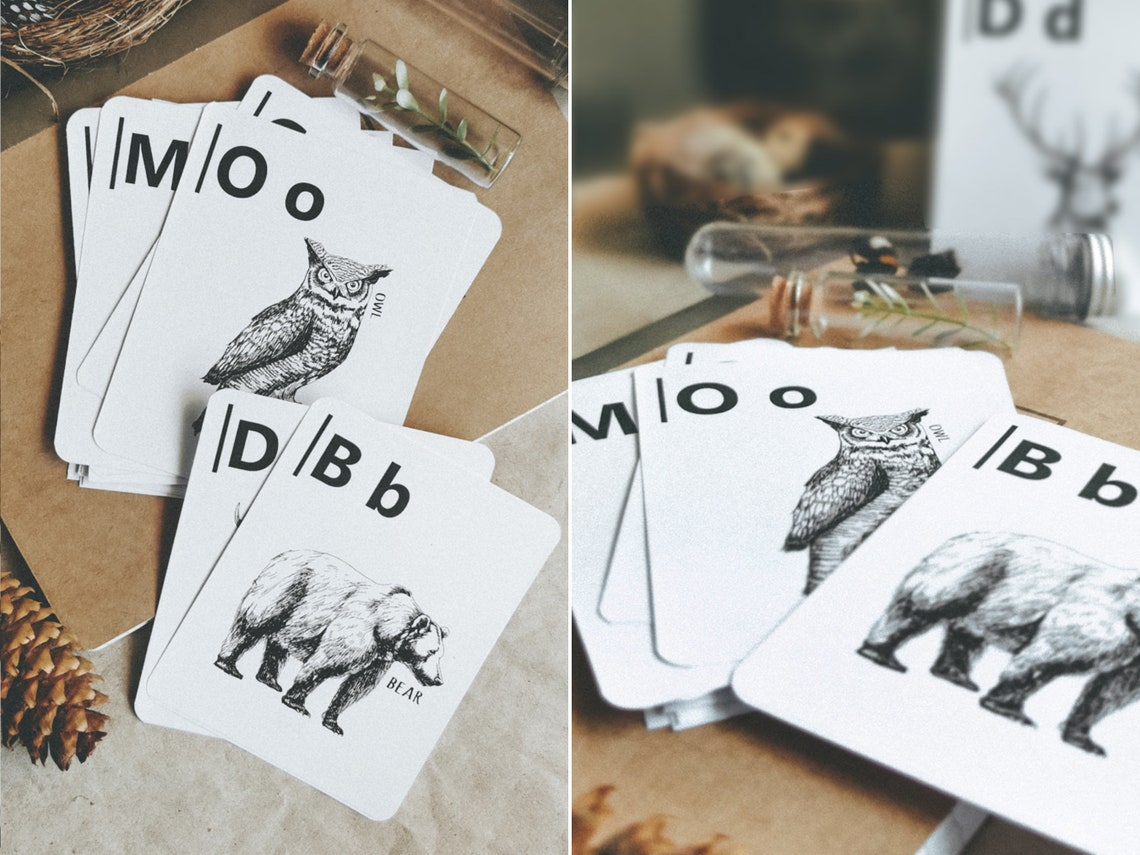 English Alphabet Cards Printable Flash Cards Woodland - Etsy