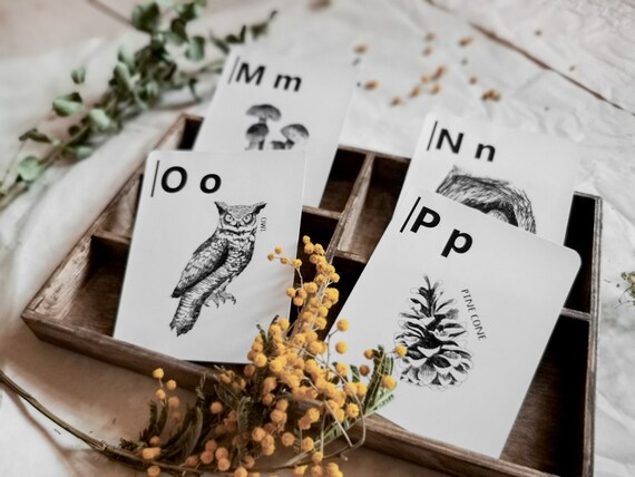 English Alphabet Cards Printable Flash Cards Woodland | Etsy