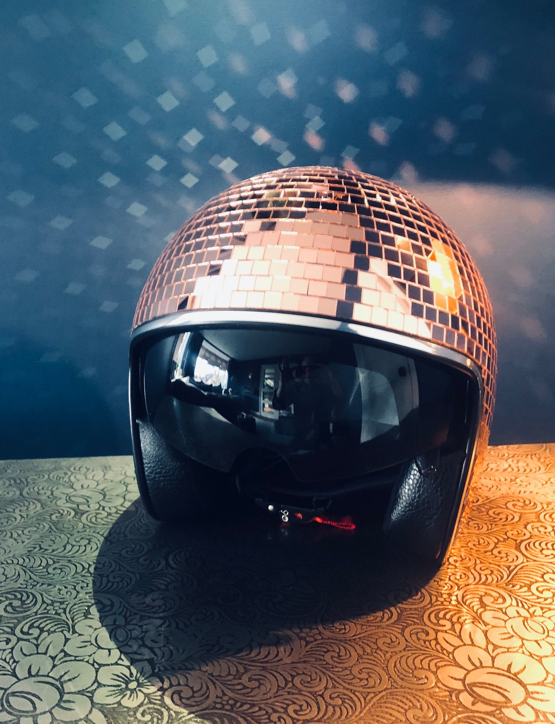 Disco ball Helmet Retractable Visor Full Rose Gold | Etsy
