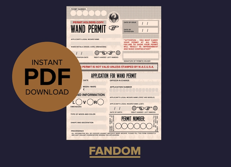 Wand Permit / Harry Potter Inspired A4 PRINTABLE | Etsy