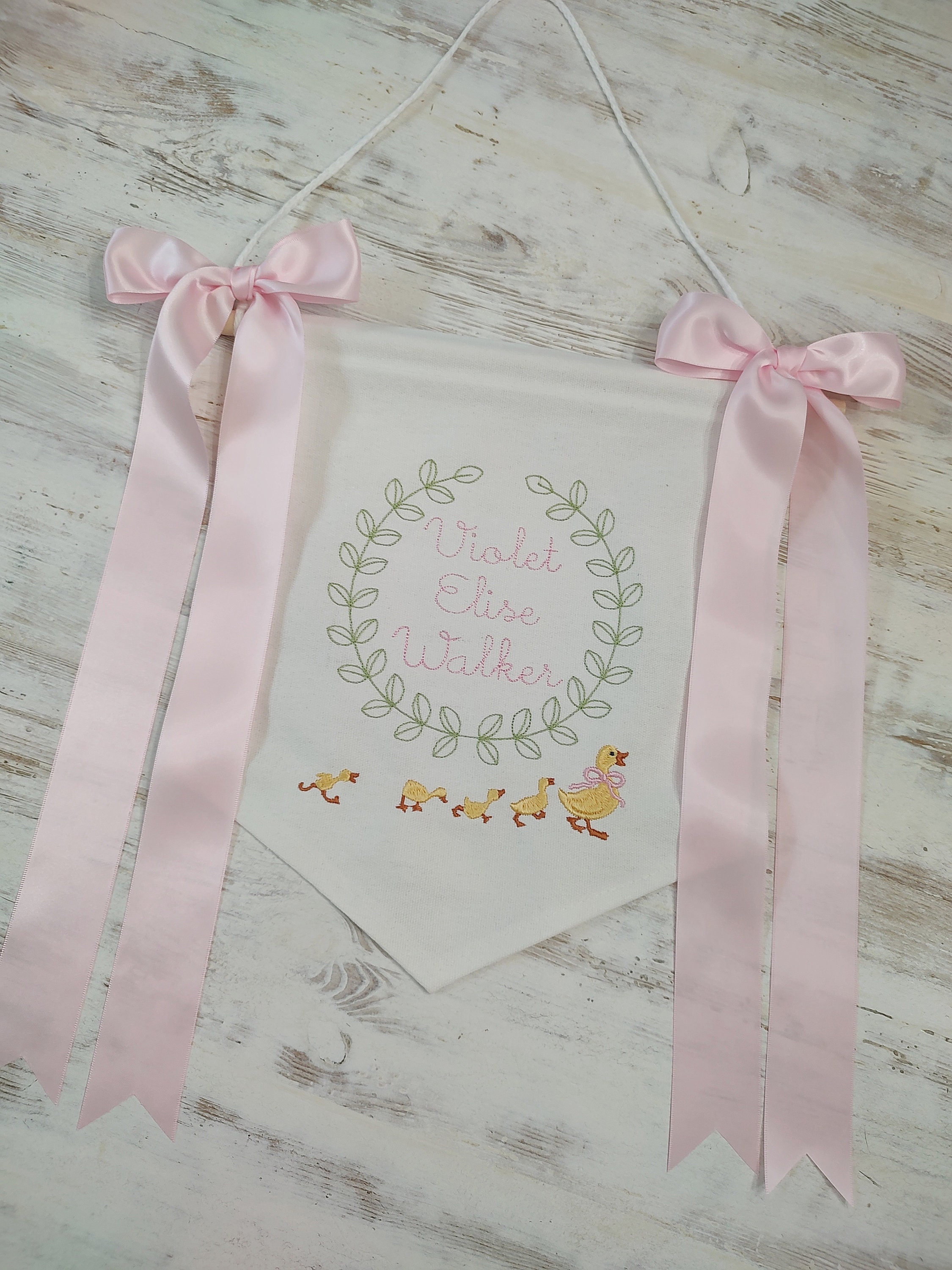 Vintage Embroidered Duck Baby Banner, Custom Name Announcement - Etsy