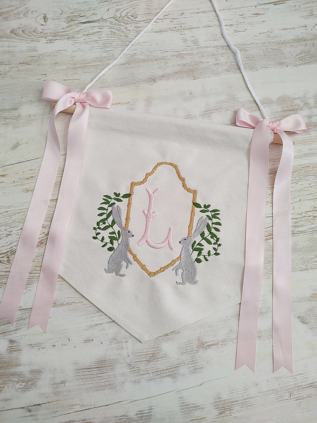 Easter Door Hanger, Embroidered Door Decor, Monogram Door Pennant ...
