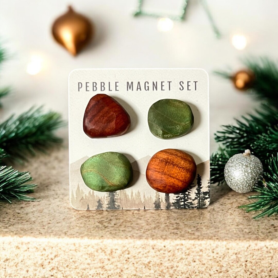 PEBBLE MAGNET SET (4) Handmade Wood Fridge Magnets, Novelty, Decor ...