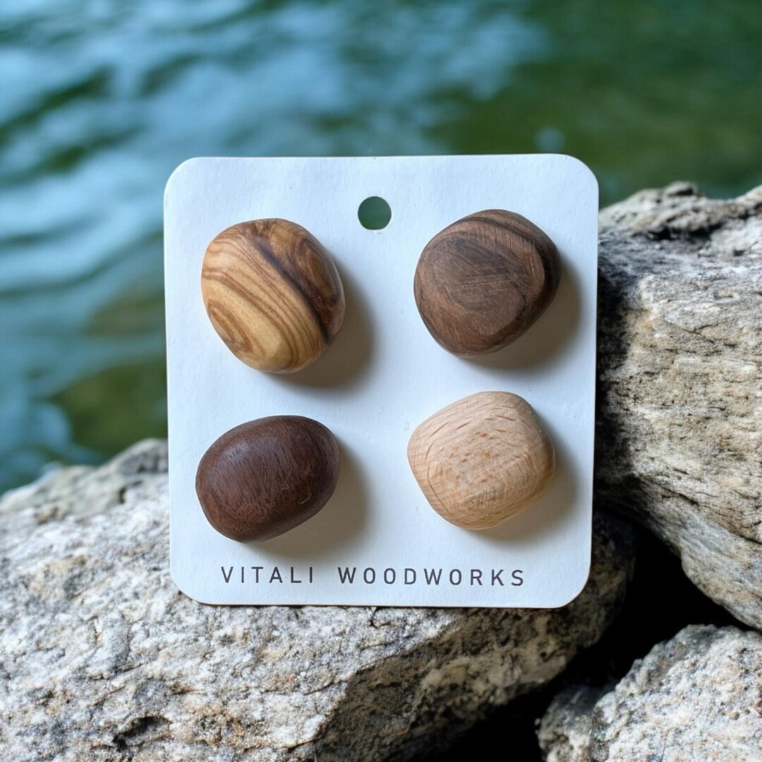 PEBBLE MAGNET SET (4) Handmade Wood Fridge Magnets, Novelty, Modern ...