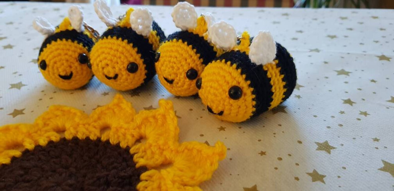 Handmade Crochet Bumble Bee Key Ring - Etsy