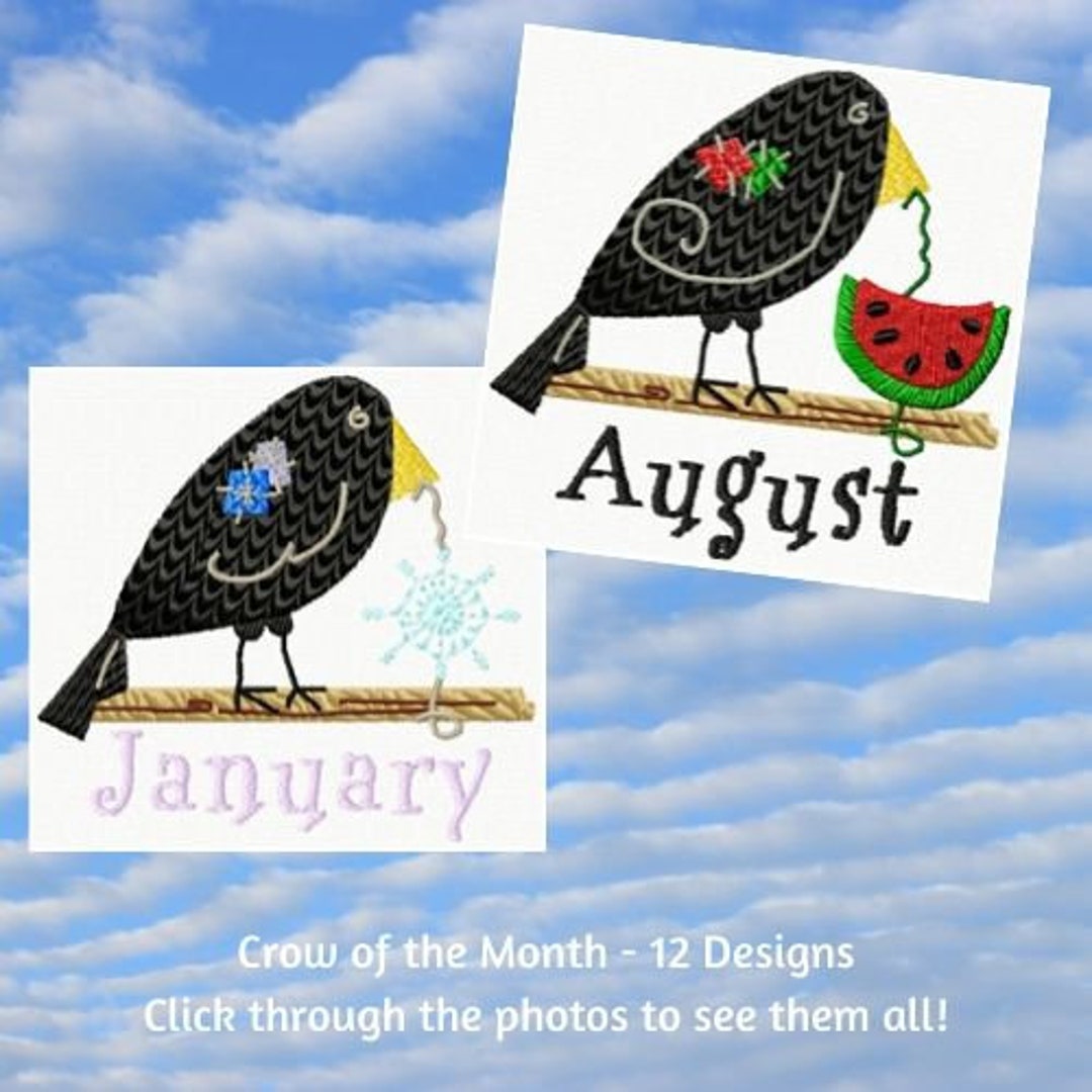 Machine Embroidery, Crows of the Month Embroidery Designs, Instant ...