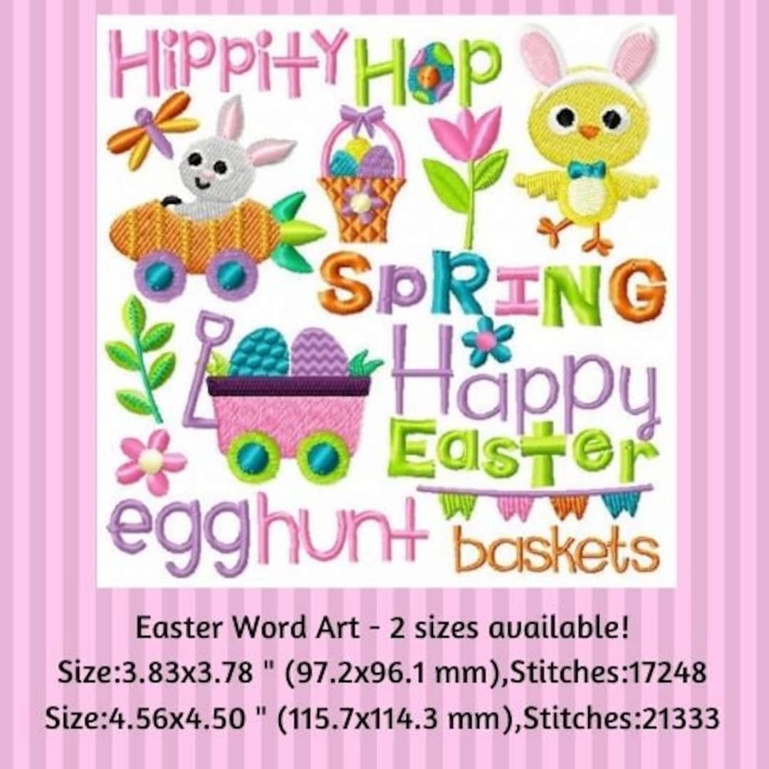 Easter Word Art Embroidery Design, Easter Embroidery Designs, Chicks ...