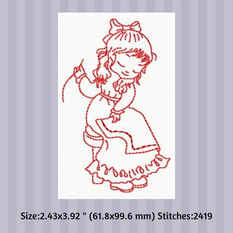 Machine Embroidery, Redwork Sewing Girls Embroidery Designs, Instant ...