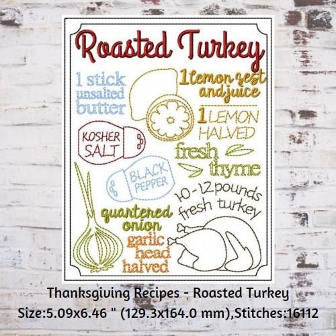 Machine Embroidery Thanksgiving Recipe Embroidery Design, Turkey Recipe ...