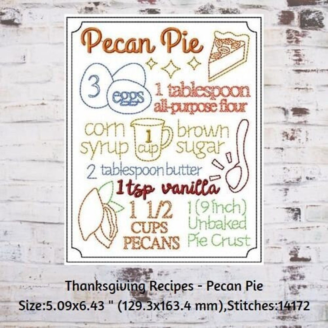 Machine Embroidery Kitchen Recipe Embroidery Design, Pecan Pie Recipe ...