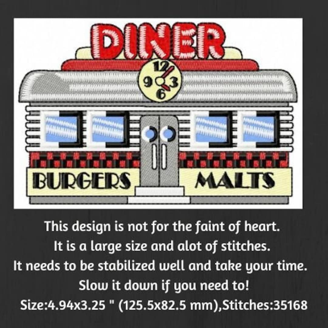 Retro Machine Embroidery, 50s Diner Embroidery Design, Vintage Themed ...