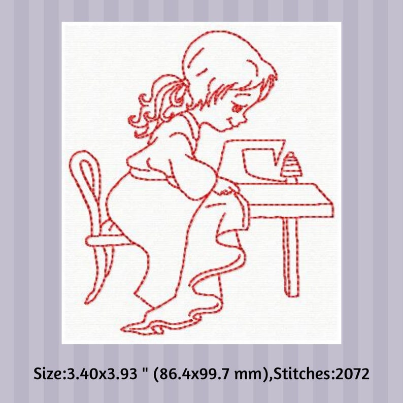 Machine Embroidery, Redwork Sewing Girls Embroidery Designs, Instant ...