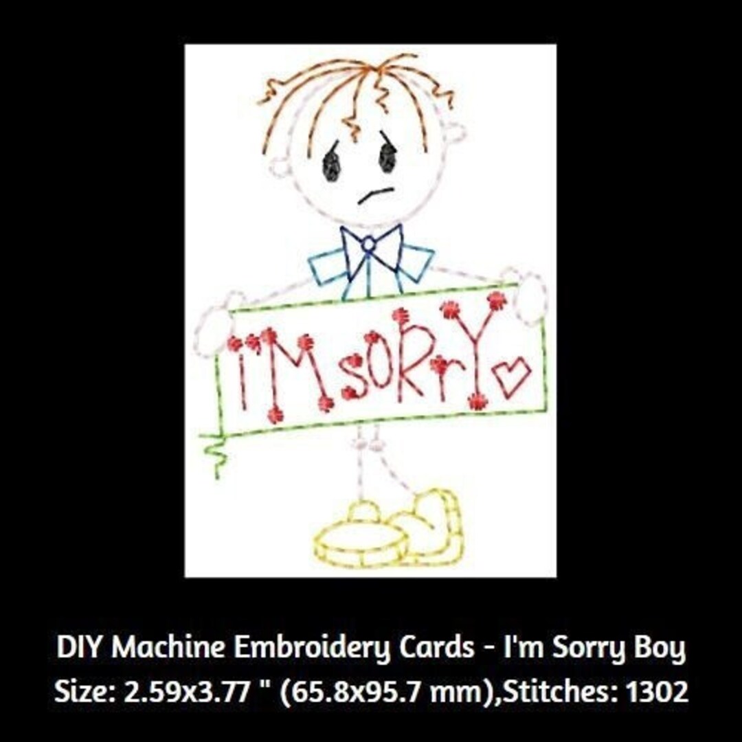 DIY Machine Embroidery Card Design, I'm Sorry Linework Embroidery ...