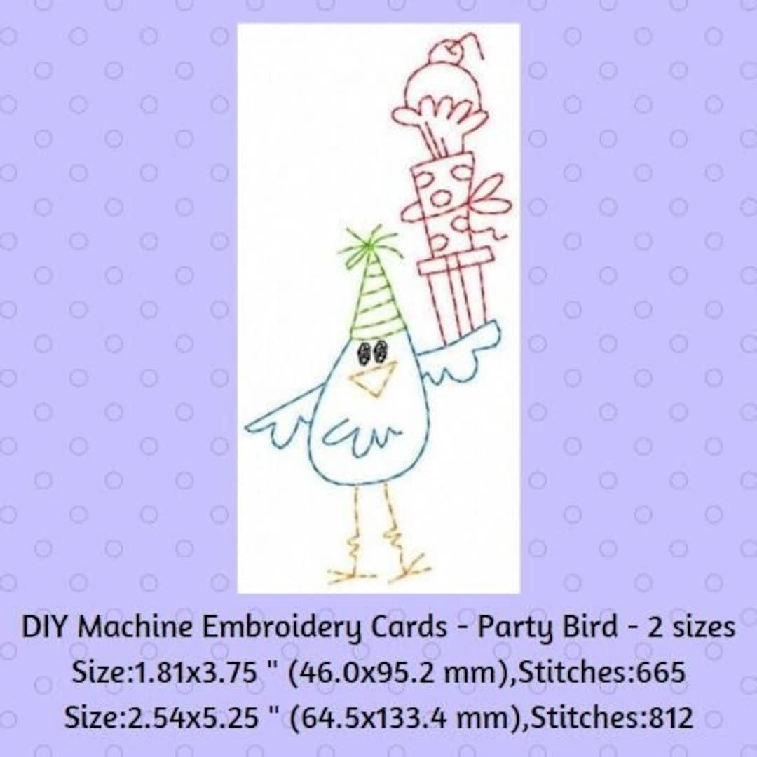 DIY Machine Embroidery Card Design, Birthday Bird Embroidery Design ...