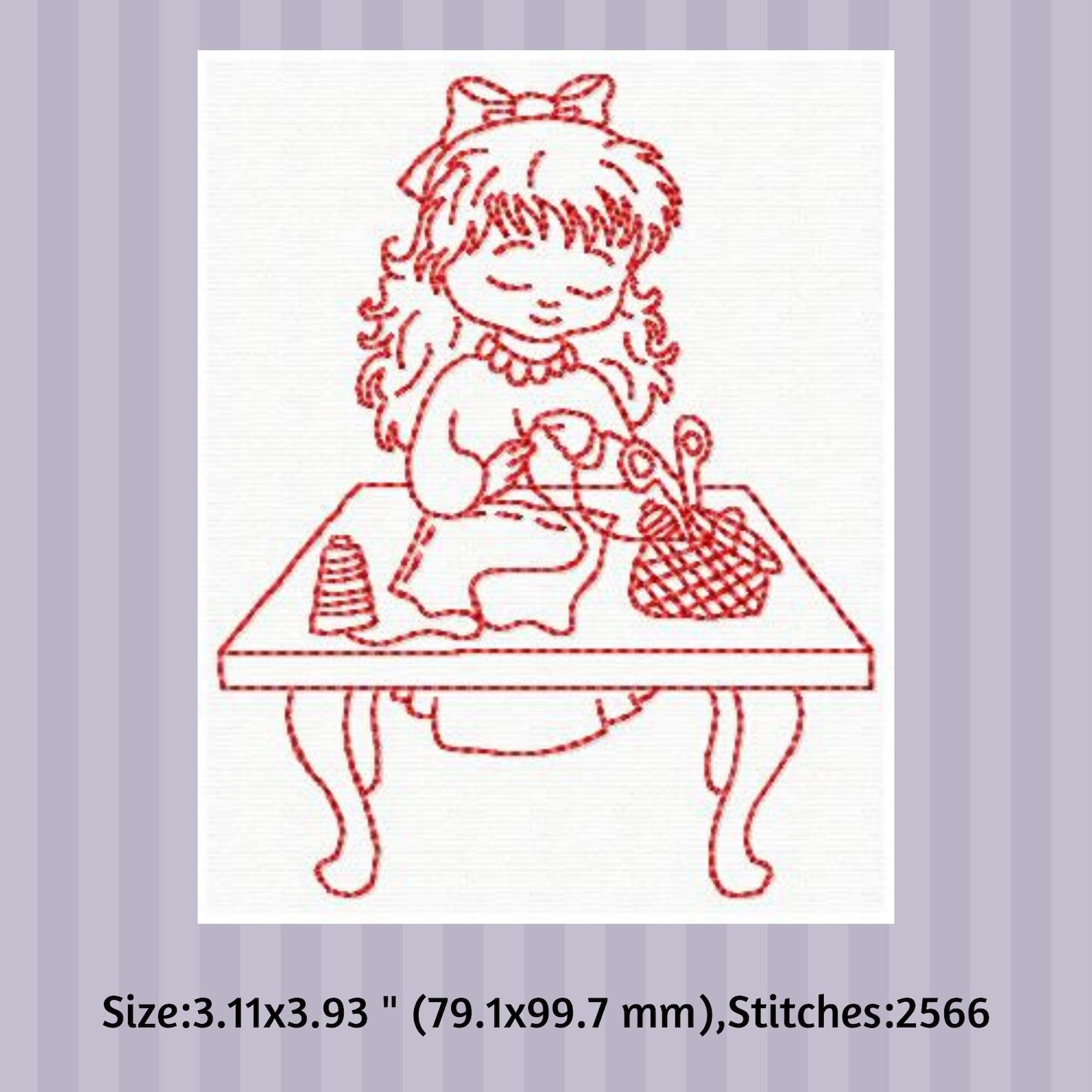 Machine Embroidery, Redwork Sewing Girls Embroidery Designs, Instant ...