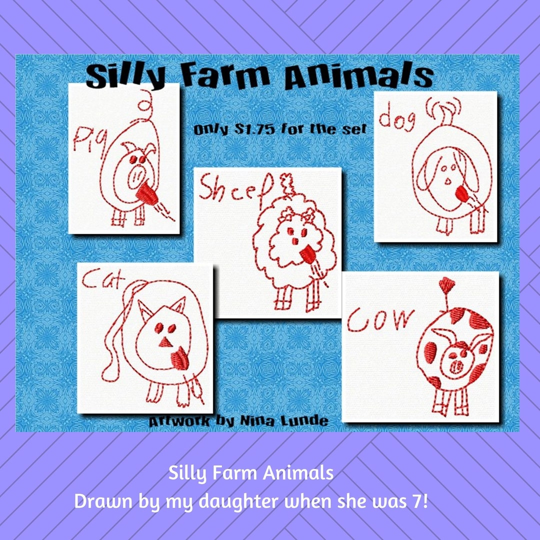 Machine Embroidery, Silly Farm Animals Redwork Embroidery Designs ...
