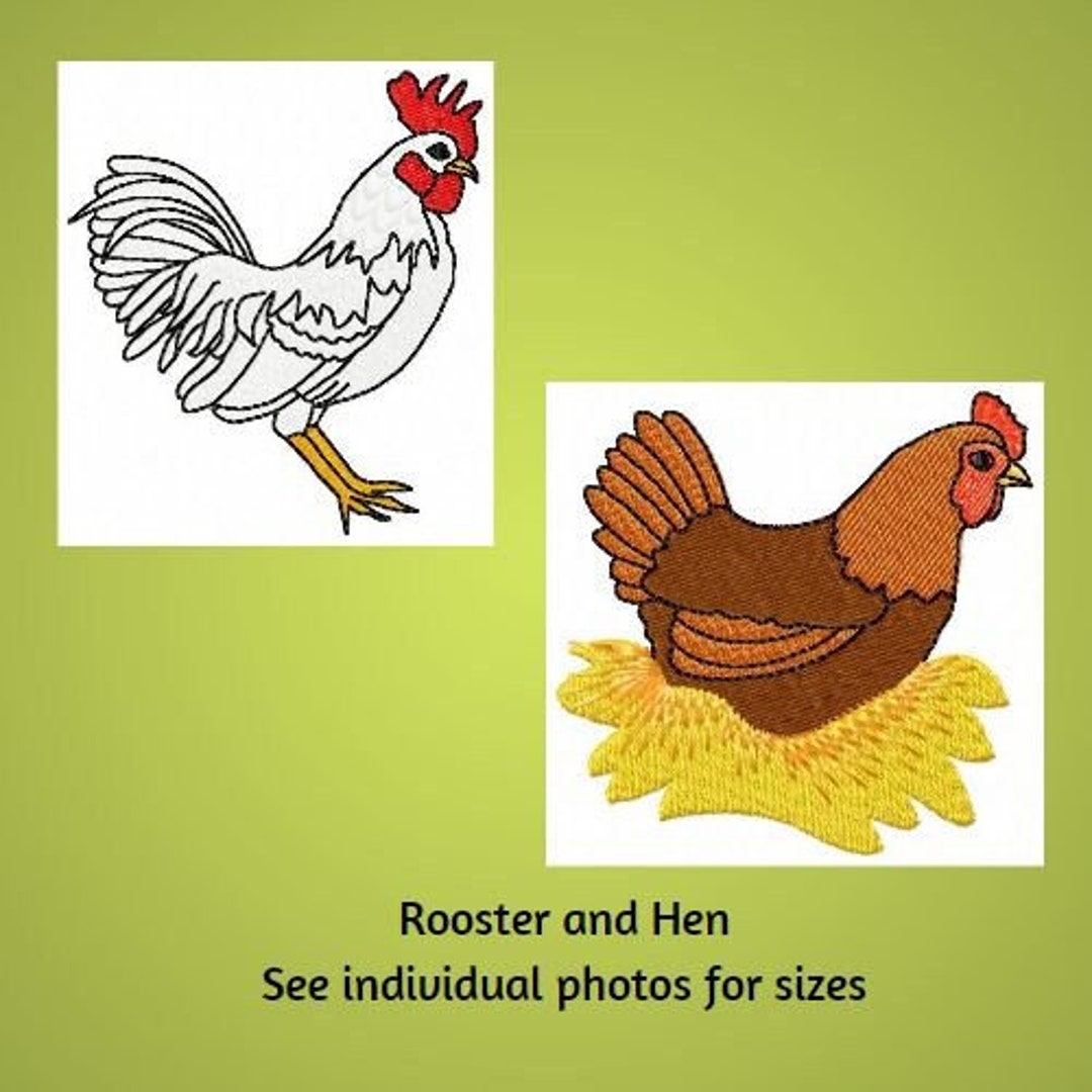 Machine Embroidery, Rooster and Hen Embroidery Design, Instant Download ...