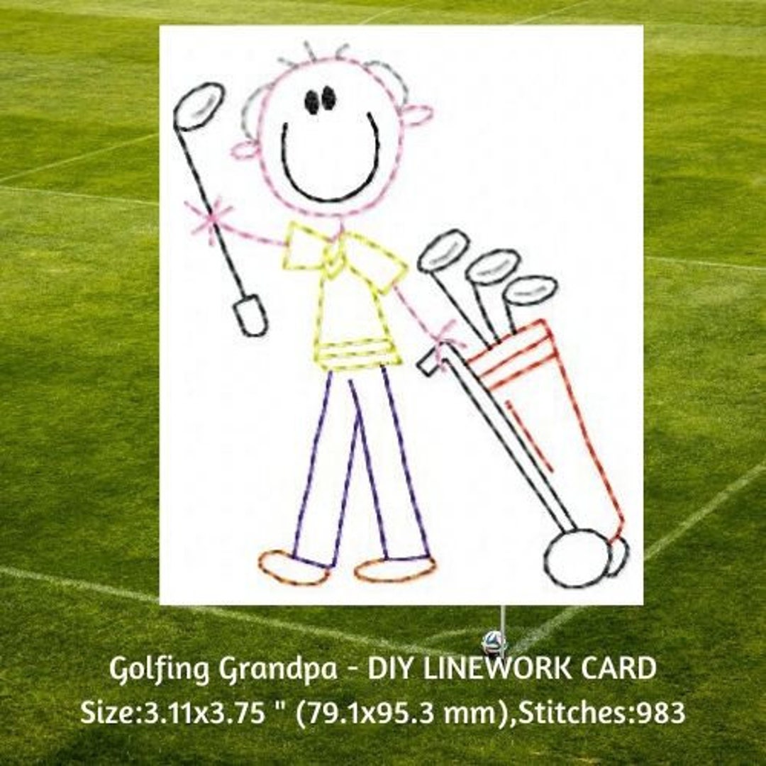DIY Machine Embroidery Card Design, Golfer Linework Embroidery Design ...
