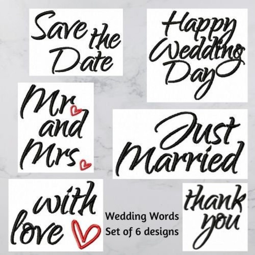 Machine Embroidery, Wedding Words Embroidery Designs, Just Married ...