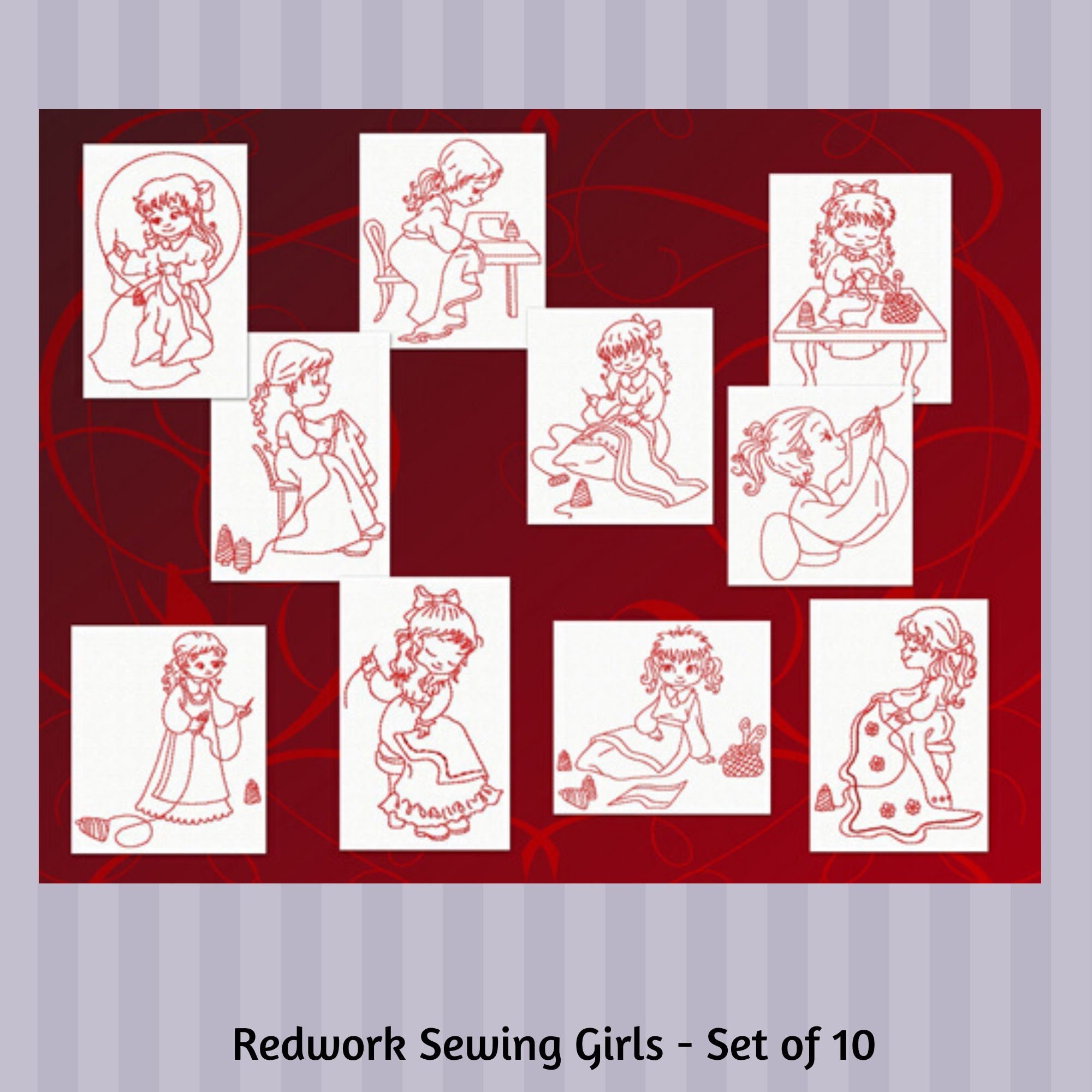 Machine Embroidery, Redwork Sewing Girls Embroidery Designs, Instant ...