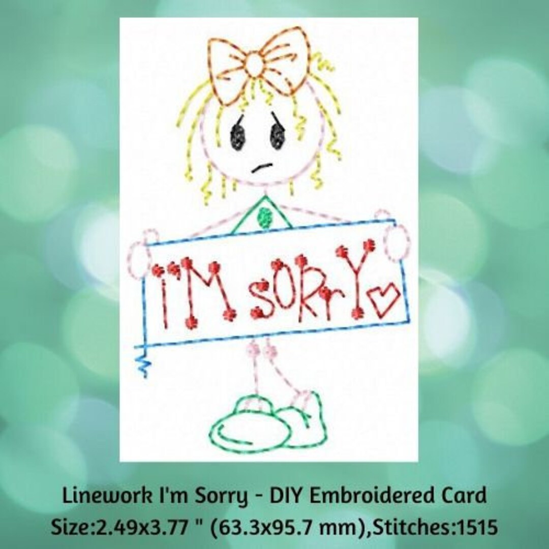 DIY Machine Embroidery Card Design, Sorry Linework Embroidery Design ...