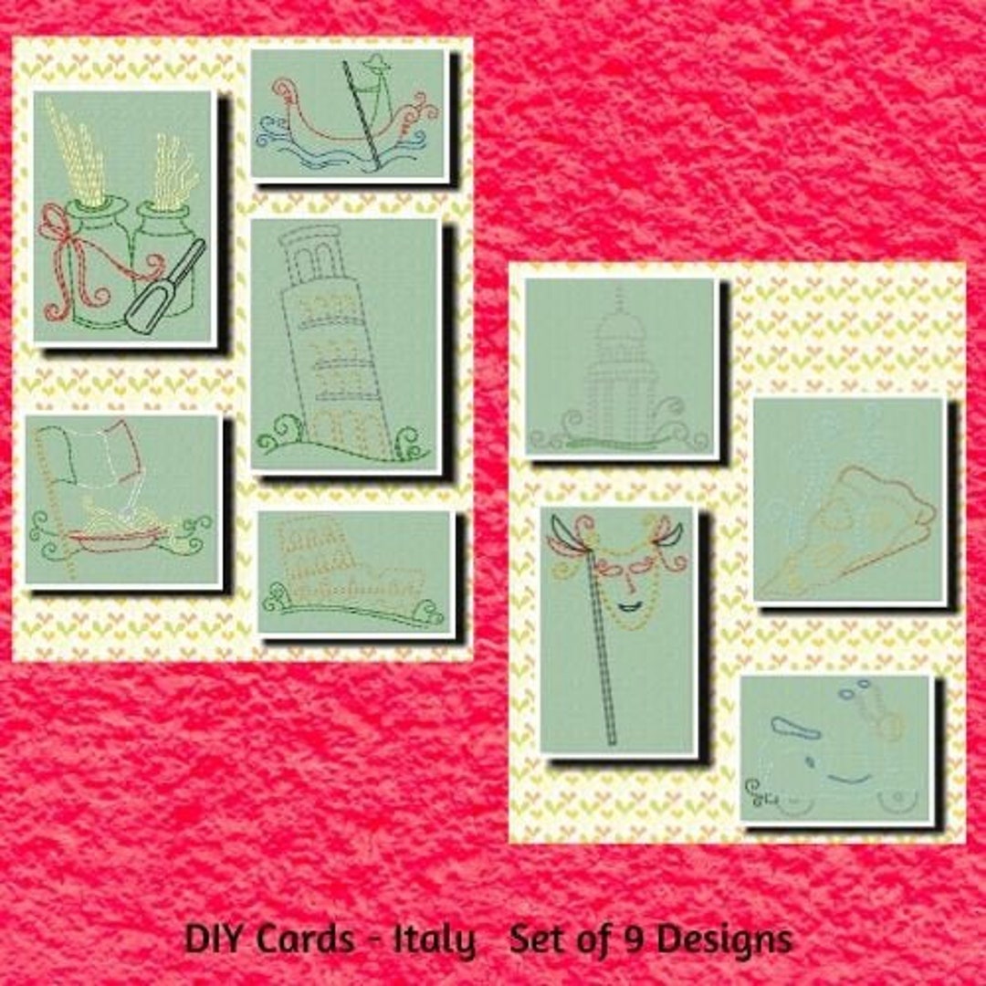 DIY Machine Embroidery Card Design, Italy Card Design, Instant Download ...