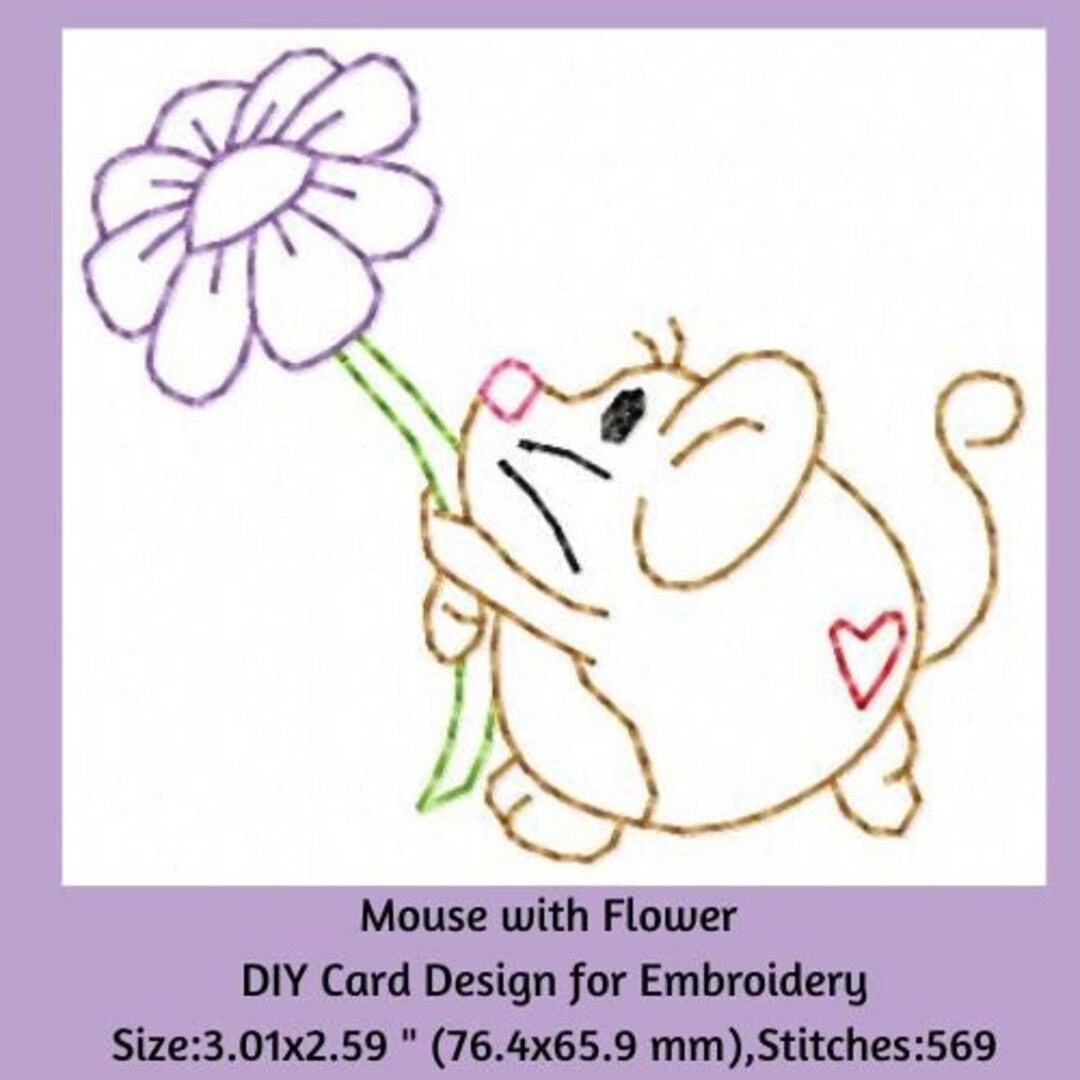 DIY Machine Embroidery Card Design, Mouse Design, Thinking of You ...