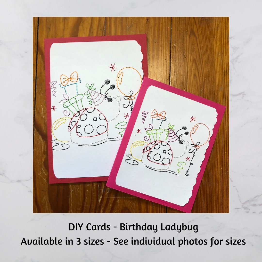 DIY Machine Embroidery Card Design, Birthday Ladybug Embroidery Design ...