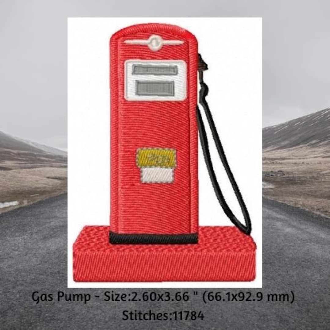 Retro Machine Embroidery, 1950s Gas Pump Embroidery Design, Vintage Gas ...