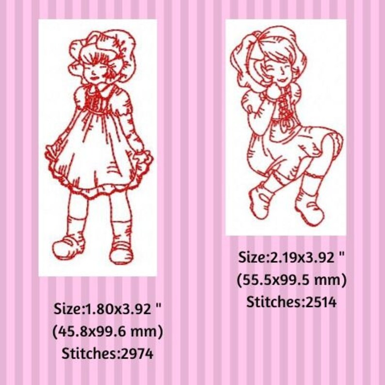 Digital Machine Embroidery Design, Redwork Vintage Girls Embroidery ...