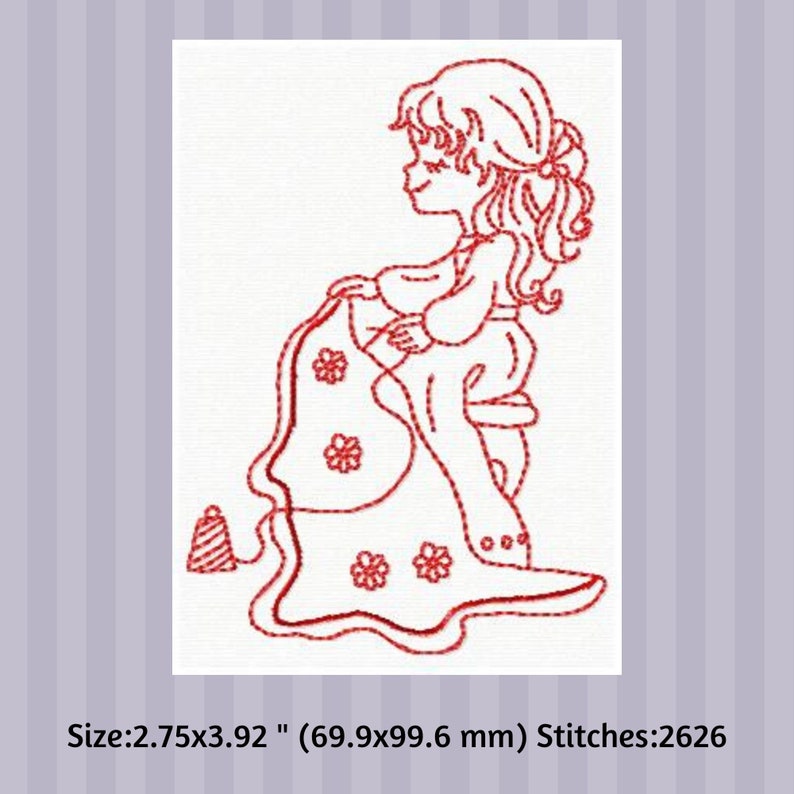 Machine Embroidery, Redwork Sewing Girls Embroidery Designs, Instant ...