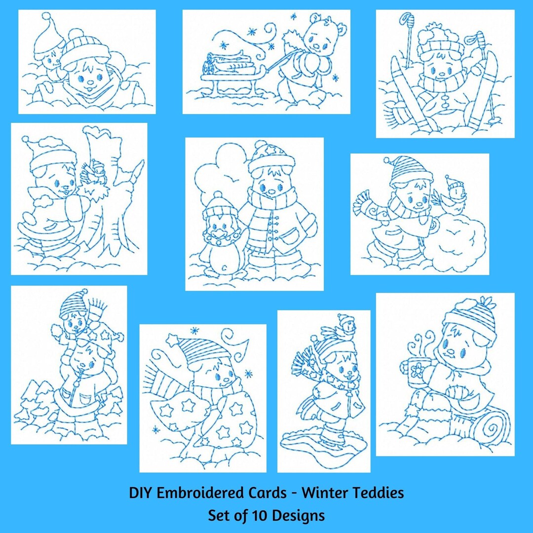 DIY Machine Embroidery Card Design, Winter Teddies, Card Embroidery ...