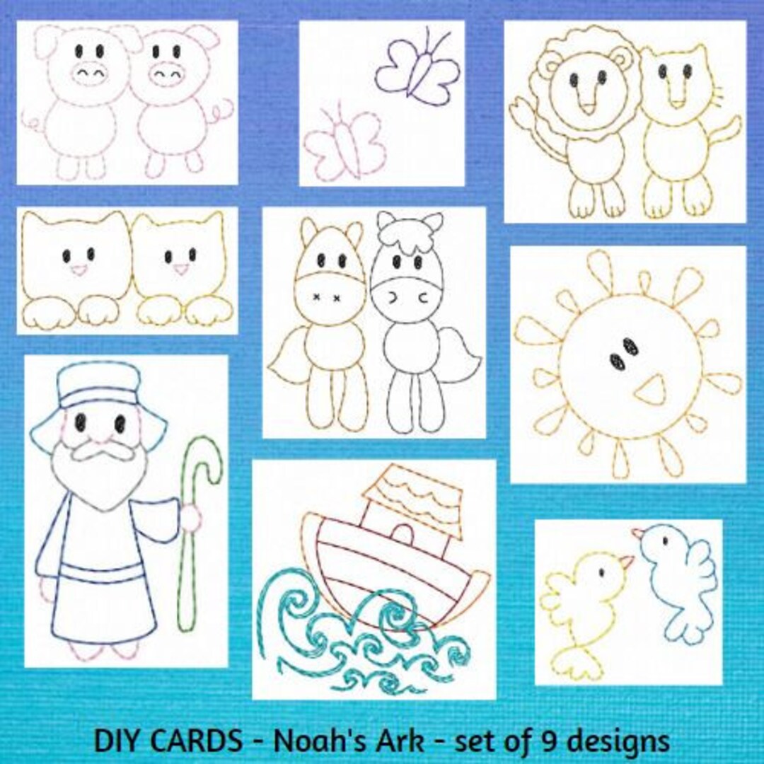 DIY Machine Embroidery Cards Digital File Set, Noahs Ark Embroidery ...
