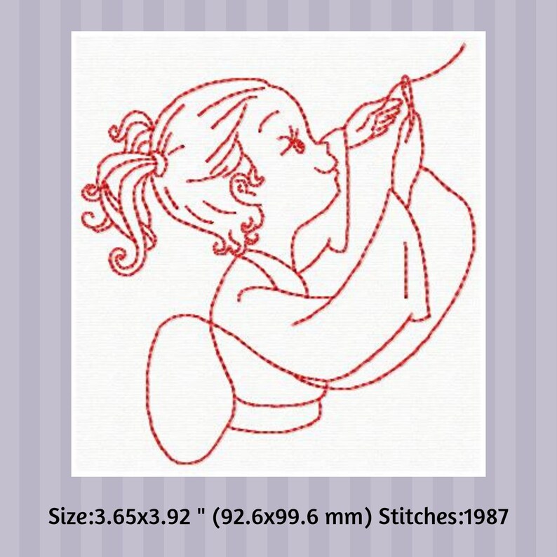 Machine Embroidery, Redwork Sewing Girls Embroidery Designs, Instant ...